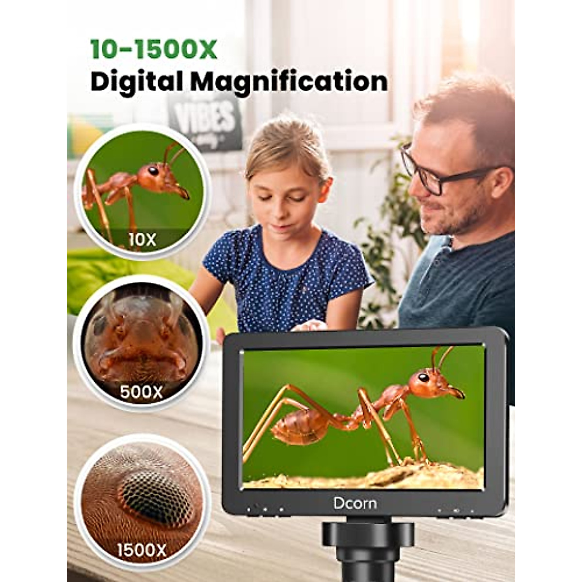 HDMI LCD Digital Microscope with IPS Screen, Dcorn 7" Coin Microscope for Coin Collection Supplies, View Entire Coin,16MP Soldering Microscope with Lights for Adults, 32GB Card Included