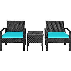 3 PCS Outdoor Conversation Set Patio Rattan Furniture Set 2 Single Sofa 1 Coffee Table With Hidden Storage Compartment Turquoise Soft Cushions Perfect For Garden Backyard Deck Balcony Poolside Use