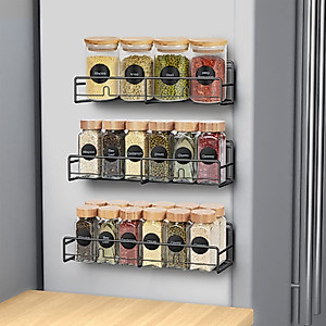 3 Pack Magnetic Spice Rack Organizer for Refrigerator, Moveable Magnetic Shelf, Space Saver for Fridge, Microwave Oven and Metal Cabinet, Magnetic Rack for Holding Spices, Jars, Bottle (Metal Black)