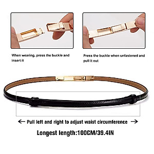 Glamorstar Women Skinny Patent Leather Slim Belt Adjustable Alloy Buckle Waist Belt for Dress Black 100CM