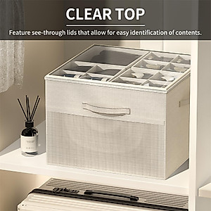 Aokeyee Shoe Organizer for Closet,2 Pack Foldable Shoe Storage Organizer Box Bin w/Adjustable Dividers and Clear Cover, Fits up to 16-32 Pairs, (Beige)