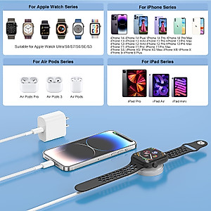 for Apple Watch Charger with USB C Charger, 2 in 1 iWatch & iPhone Charger Fast Charging, 6FT Magnetic Smart iWatch Charger Cable for Apple Watch Series 9/SE/8/7/6/5/4/3/2/1/ultra & iPhone 14/13/12