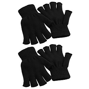 Cooraby 2 Pairs Unisex Warm Half Finger Gloves Winter Fingerless Gloves (L for Adults, M for Teens, S for Kids) (Black, Medium)