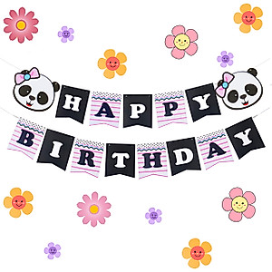 Welliboom Cute Cartoon Panda Birthday Party Supplies with Banner,Children Party Decoration, Girl Birthday Party Decoration Full Birthday Set 67PCS For Birthday Party