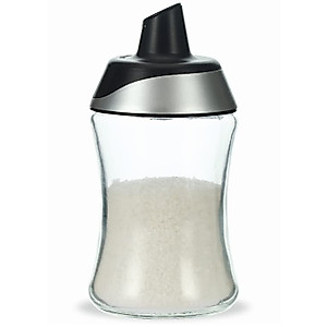 J&M DESIGN Sugar Dispenser w/Pour Spout For Coffee Bar Accessories, Tea Organizer Station Essentials, Coffee Gifts & Kitchen Baking w/Easy Spoon Pouring Shaker Lid - 7.5oz Glass Jar Container Bowl