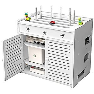 Floating Shelves Router Storage Box Set-top Box Shelf WiFi Router Modem Cable Power Plug Wire Storage Boxes Multi-Function Storage Rack with Door (Color : White, Size : 37 * 26 * 40cm)