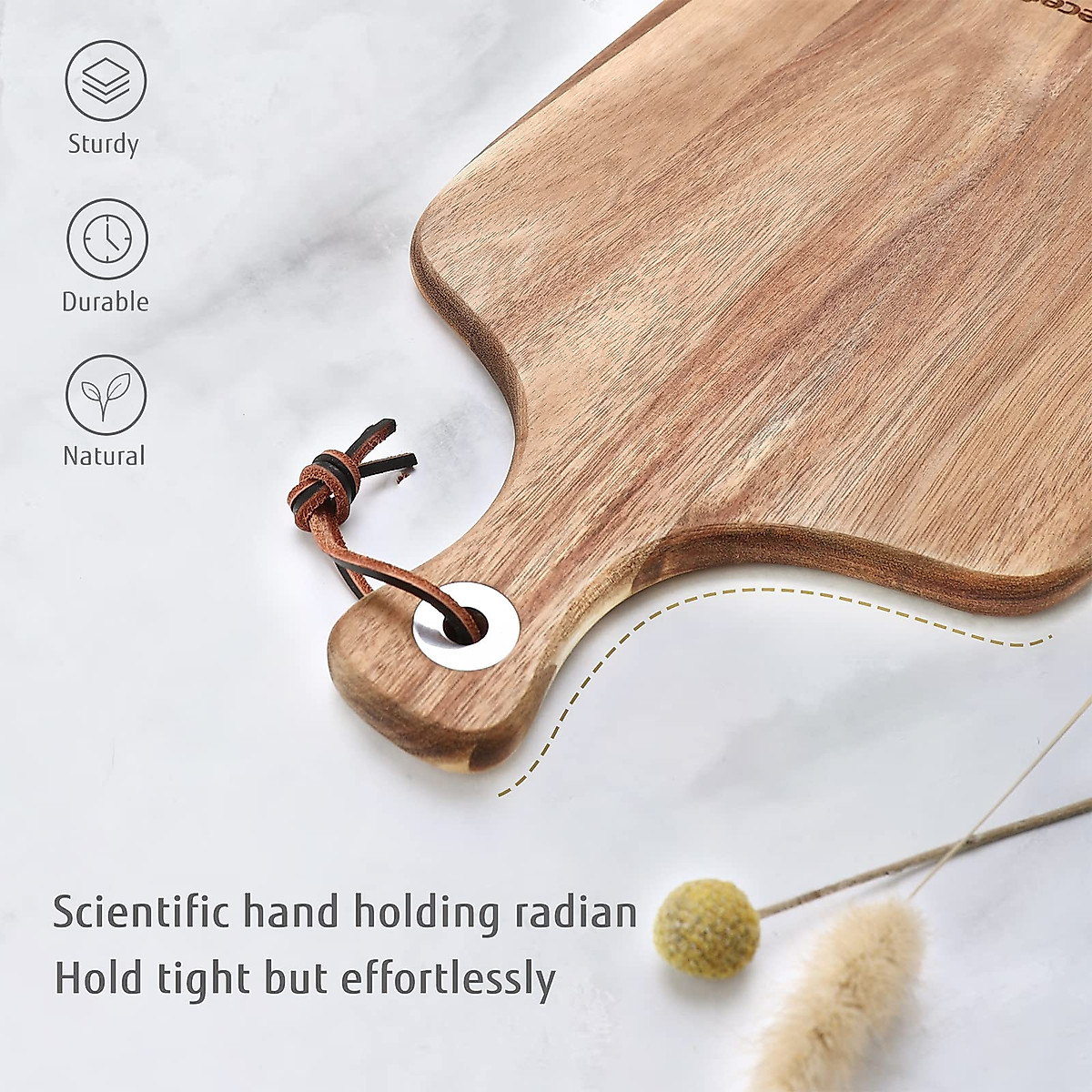 hecef Upgrade Bigger Cheese Board set of 4, a Bigger Acacia Wood Cheese Plate & 4 Pcs Cheese Knives, Charcuterie Platter Cheese Serving Tray for Cheese Cake Appetizers, Housewarming Gift Mothers Day