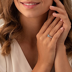 PEORA Swiss Blue Topaz Heart Promise Ring for Women 925 Sterling Silver, Natural Gemstone Birthstone, 1.50 Carats Heart Shape 7mm, Comfort Fit, Size 8