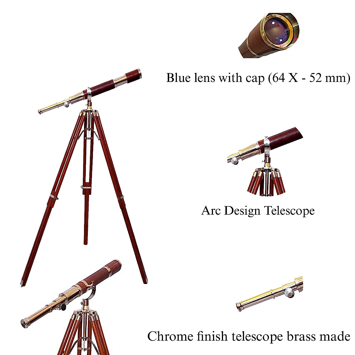 Marine Standard High Magnification Tube Telescope Handmade Antique Tripod Telescope Single Barrel Spyglass Nautical Decorative