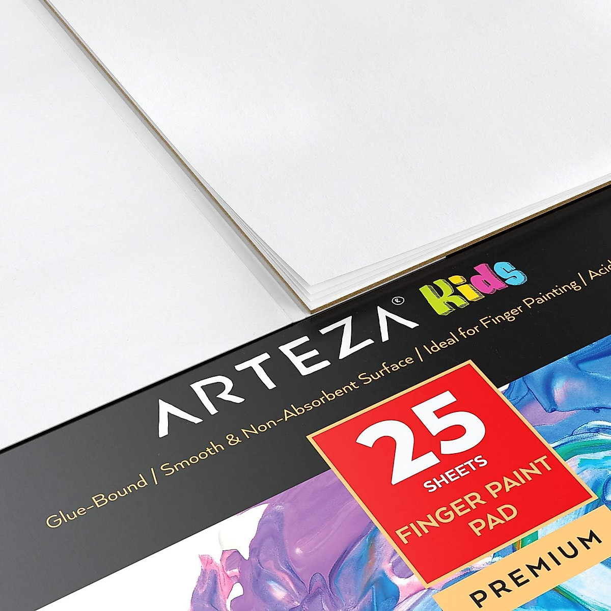 ARTEZA 12x16 Inches Finger Paint Paper Pad, Pack of 2 Finger Pads, 25 Sheets Each, 54lb/80gsm Drawing Pad for Kids