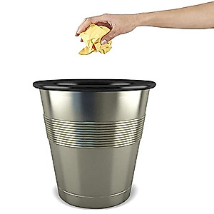 nu steel Round Metal Small 2.5 Gallon Recycle Trash Can Wastebasket, Garbage Container Bin for Bathrooms, Kitchen, Bedroom, Home Office - Durable Stainless Steel - Silver Outside Black Inside