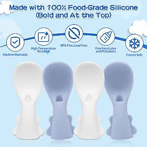 Leak-Proof Silicone Baby Spoon Topper: Easy Attach Spoons for Infant Food Pouches, Includes Baby Spoons, Spoon Silicone, and Squeeze Pouch Attachments, (Blue-White)