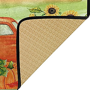 Autumn Truck Pumpkin Kitchen Rugs Thanksgiving Sunflower Maples Floor Comfort Mats Bath Rugs Entryway Welcome Non Slip Area Rug for Bedroom Living Room Doormats Home Decor 39" X 20"