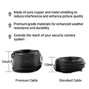 TIGERSECU 4 Pack 60-Feet (18 Meters) Premium BNC Video and Power Extension Cables for CCTV Video Security Camera Systems (4-Pack, Black)