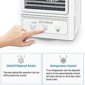 Portable Air Conditioner Fan with 3 Wind Speeds,Rechargeable Battery Operated 60&120 Degree Auto Oscillation Personal Air Cooler,Quite Ice Cooler Fan