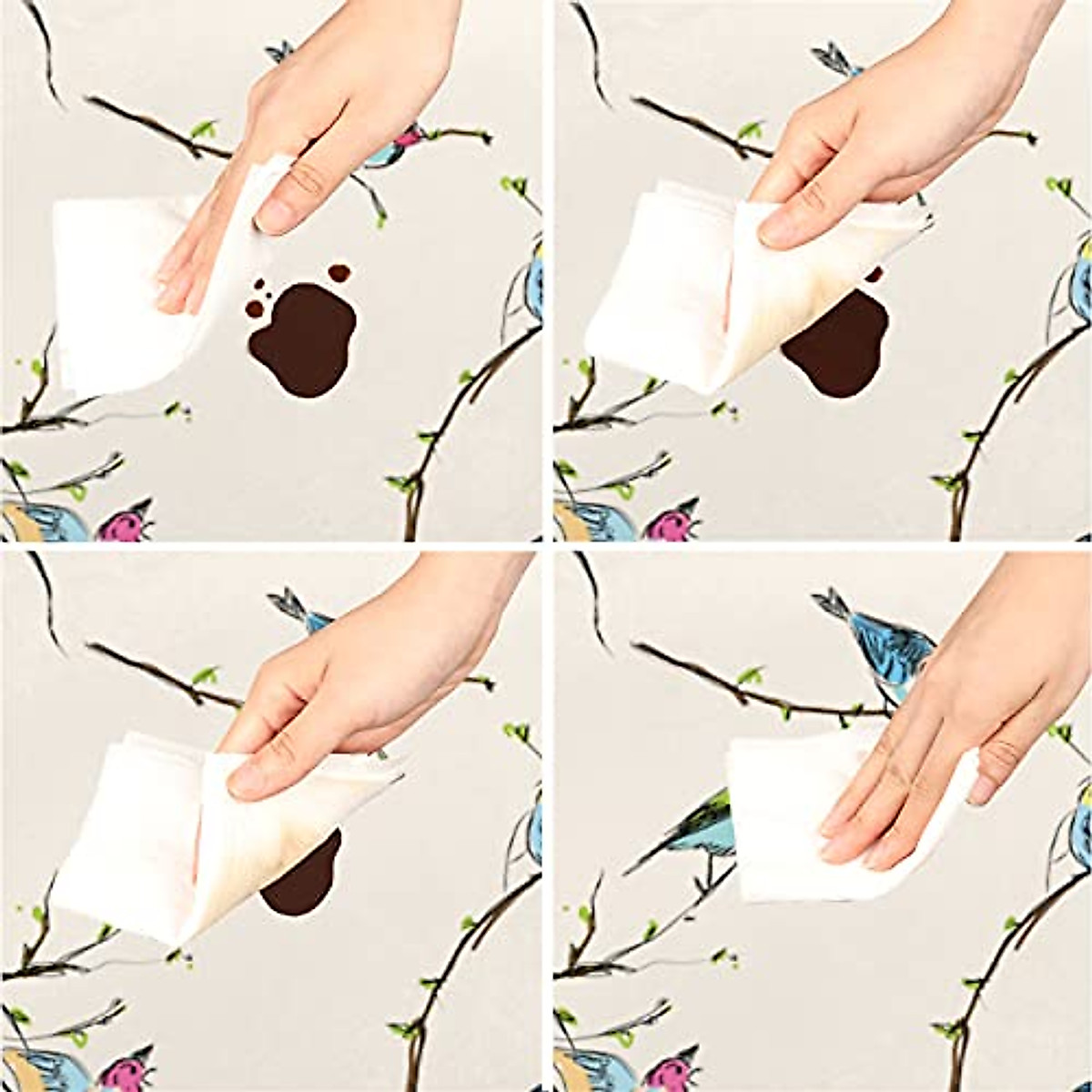 Little Birds Round Tablecloths Bird on Branches Tablecloths for Circular Tables Round Fitted Polyester Tablecover with Elastic for Kitchen/Dining/Party Indoor and Outdoor Use Machine Washable 36"- 42"