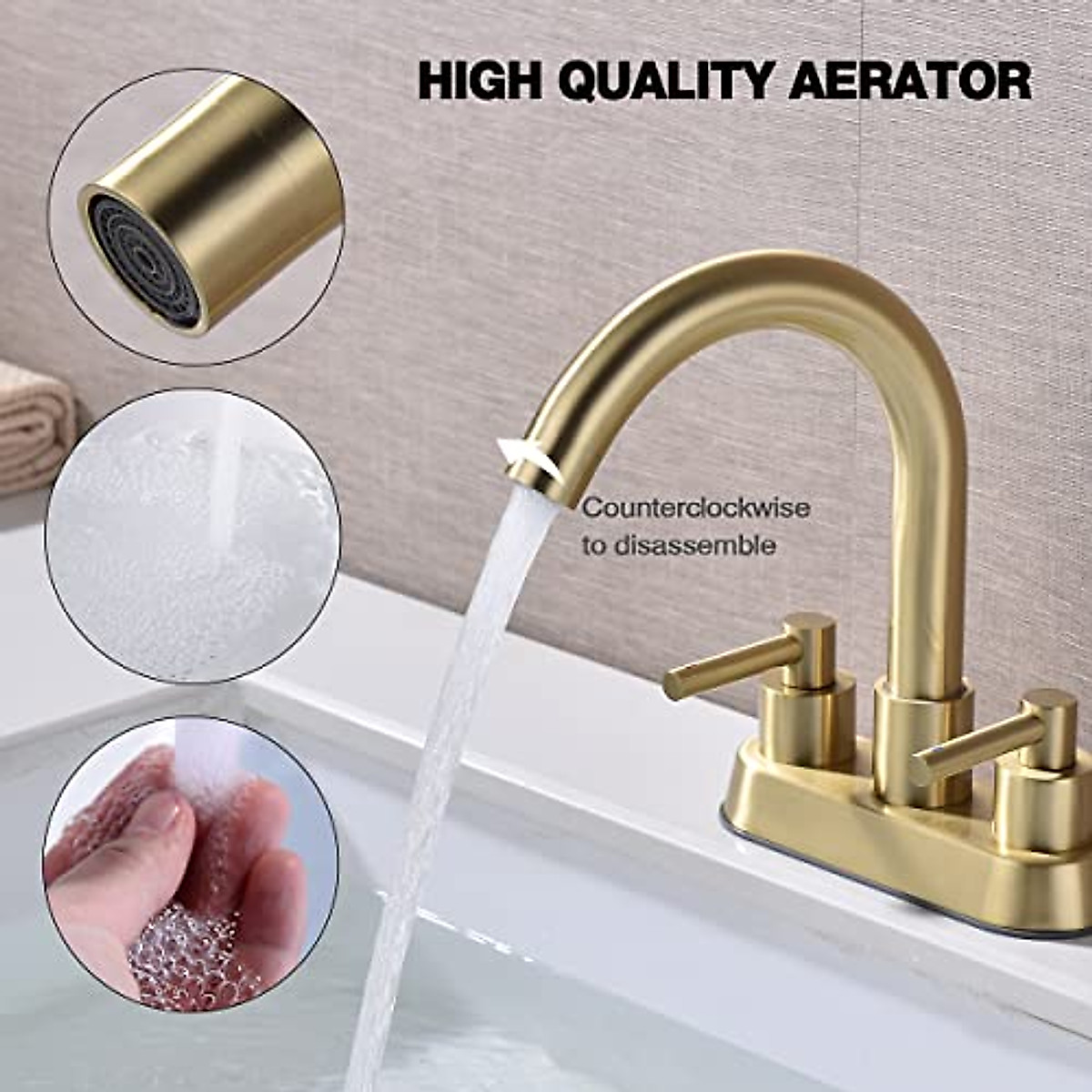 TRUSTMI Bathroom Faucet 2 Handle Bathroom Sink Faucet in Brushed Gold 4 Inch Centerset Lavatory Vanity Faucet with Overflow Pop Up Drain and cUPC Water Supply Lines, Spot Resist Bathroom Faucet Gold
