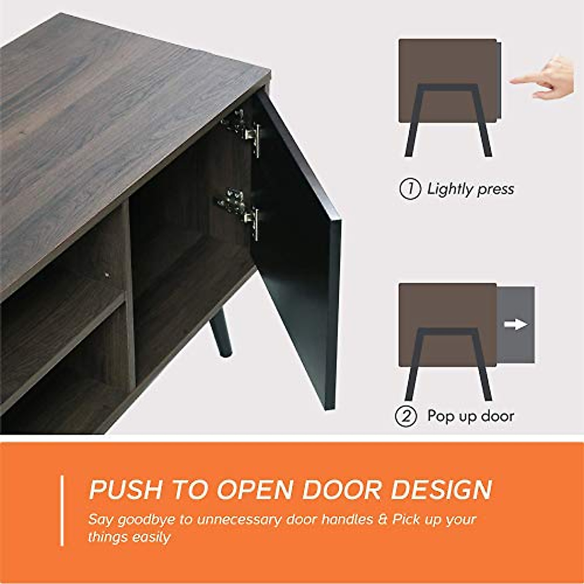 WAMPAT Mid Century Modern TV Stand for TVs up to 65 inches, Wood TV Console Media Cabinet with Storage, Entertainment Center for Living Room Bedroom, Black, 60 inch