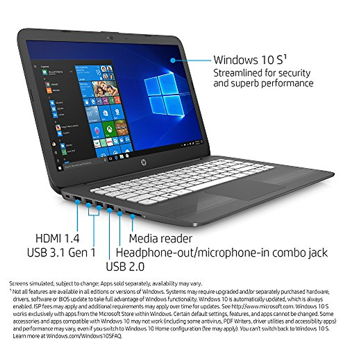HP Stream 14-inch Laptop, Intel Celeron N4000 Processor, 4 GB RAM, 32 GB eMMC, Windows 10 S with Office 365 Personal for One Year (14-cb130nr, Gray)