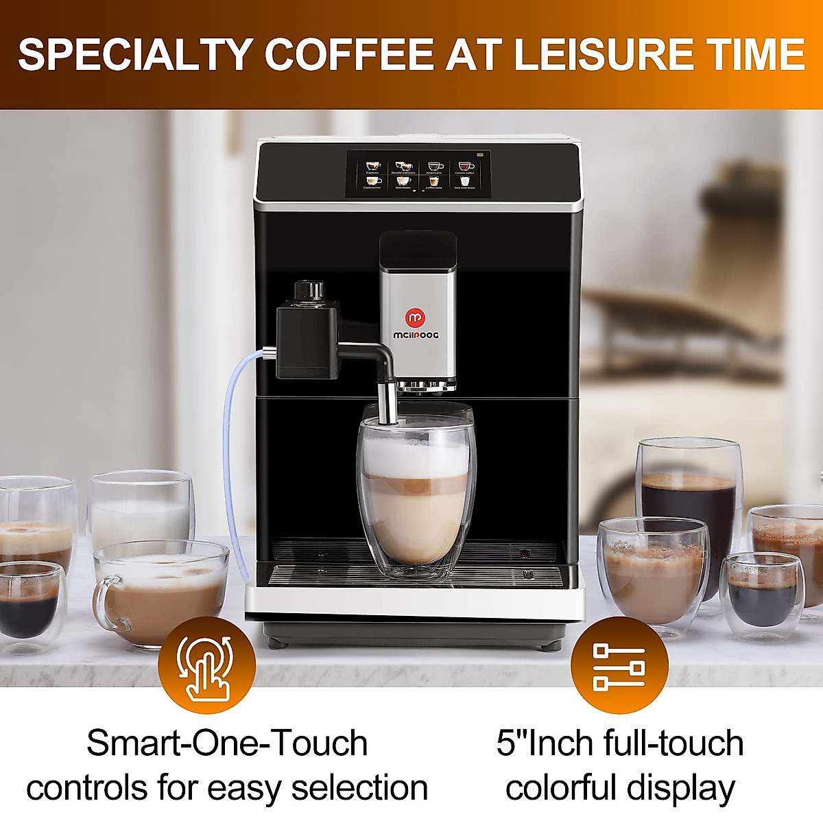 Mcilpoog WS-203 Super-automatic Espresso Coffee Machine With Smart Touch Screen For Brewing 16 Coffee Drinks
