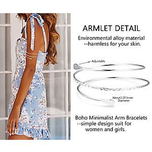 Jstyle 4Pcs Coil Upper Arm Cuff Open Arm Bracelet for Women Victorian Filigree Swirl Boho Armband Bangle Armlet Adjustable