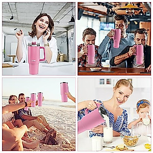 LSVUQED 40 oz Tumbler with Handle and Straw Lid, Insulated Reusable Stainless Steel Travel Mug Keeps Drinks Insulation up to 12 Hours, Leakproof Bottle for Water, Tea or Coffee and More.(Hot Pink)