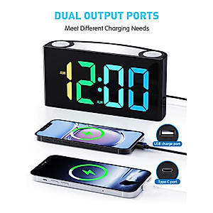 PPLEE RGB Digital Clock-Alarm Clocks for Bedrooms,Large Bold Number 7 Dimmers,Battery Backup Loud Alarm Clock,8 Modes Night Light,Dual Charger USB&Type-C,Bedside Desk Clock for Kid Adult Heavy Sleeper