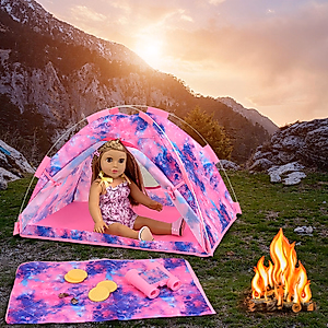 ZITA ELEMENT 11 Items 18 Inch Doll Accessories Camping Tent Set - Including Doll Camping Tent Clothes Set Binoculars Campfire Chocolate Compressed Biscuit