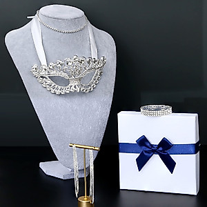 Sanfenly 5 Pieces Rhinestone Crystal Jewelry Set for Women Masquerade Mask Rhinestone Choker Necklace Bracelets Dangle Earrings Set Bridal Jewelry for Wedding Masquerade Prom