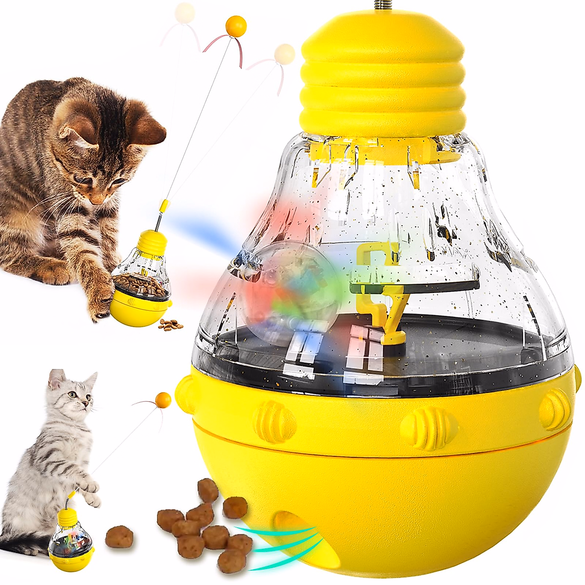 VivaVertex Cat Indoor Interactive Toy, Cat Puzzle Toy, Cat Treat Dispenser,Cat Food Leakage, Cat Light Bulb Rotating Flash Tumbler, Playful Cat Stick, Cat Birthday Gift