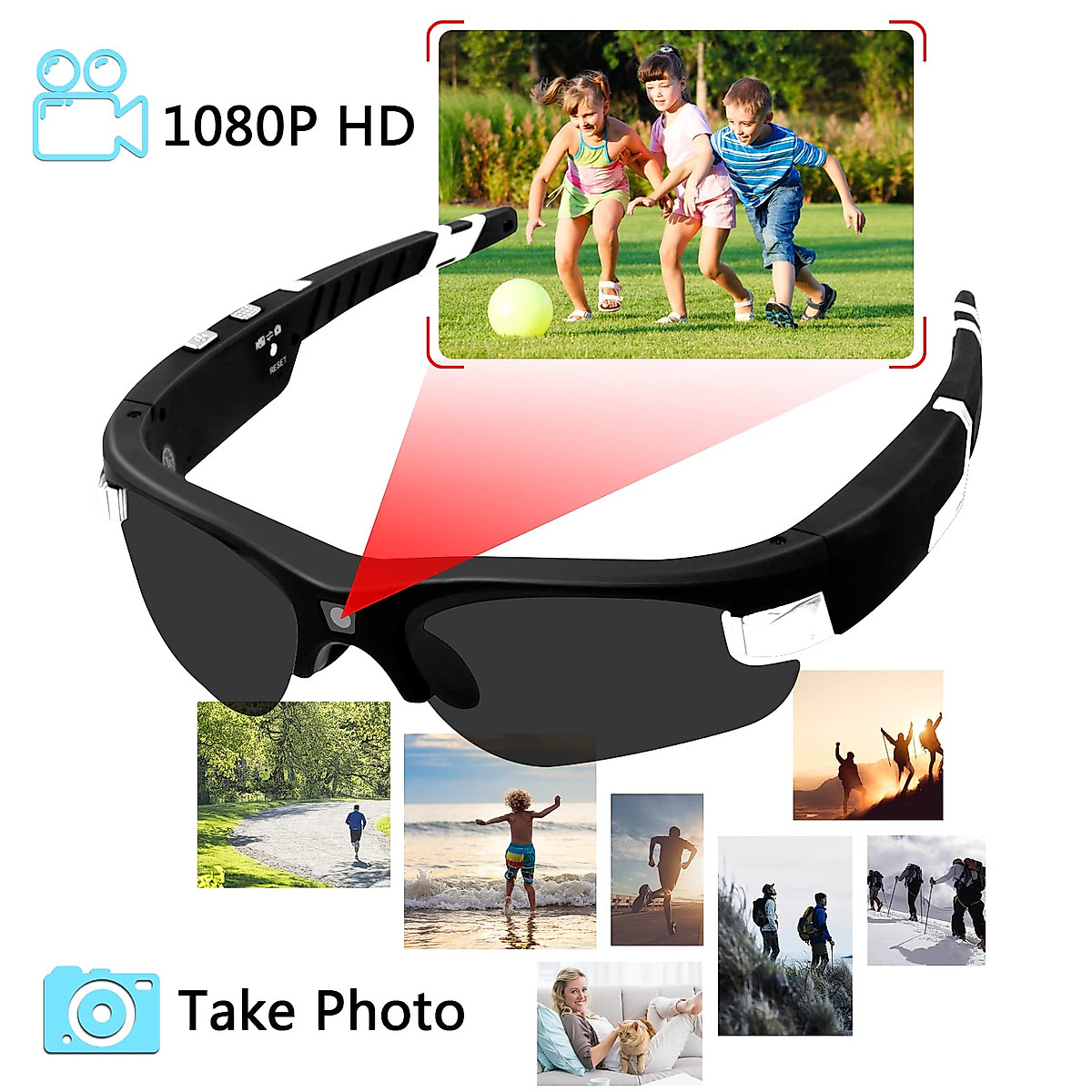ZTCOLIFE Camera Sunglasses, 1080P Outdoor Sports Smart Glasses with High-Definition Lenses, Film Hands Free for Taking Photo, Hunting, Cycling, Running, Driving, Travel