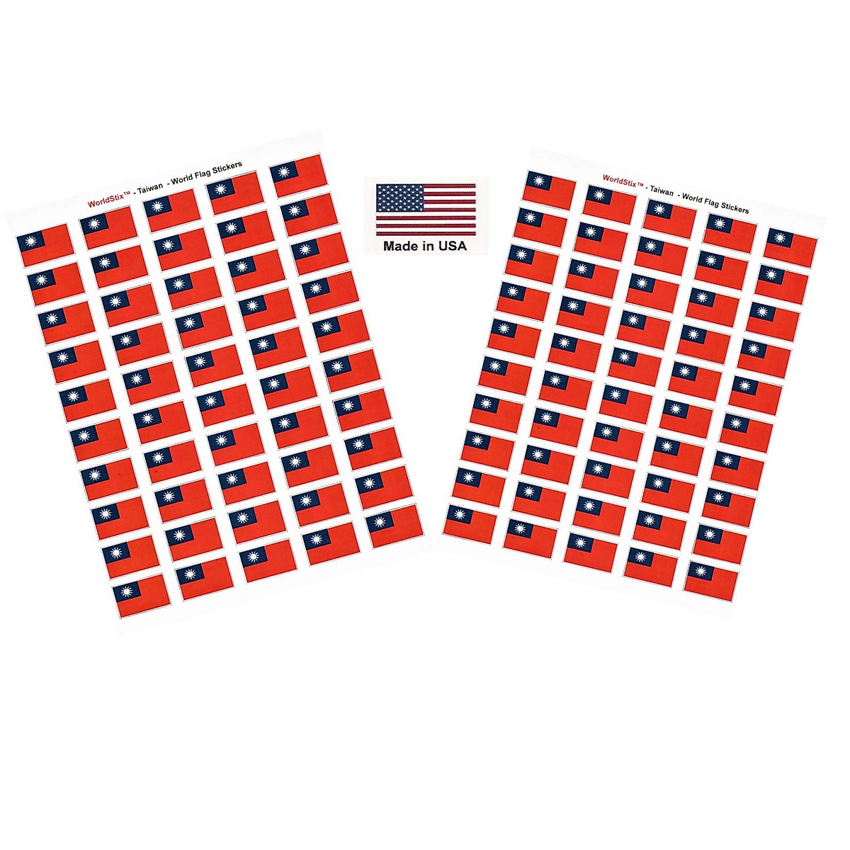Made in USA! 100 Country Flag 1.5" x 1" Self Adhesive World Flag Scrapbook Stickers, Two Sheets of 50, 100 International Sticker Decal Flags Total (Taiwan)