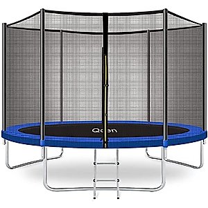 Trampoline 10FT 12FT 14FT 15FT Recreational Trampolines with Safety Enclosure Net&Basketball Hoop, ASTM Approved Combo Bounce Outdoor Waterproof Trampoline with Ladder for Kids and Adult