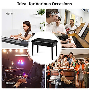 GOFLAME Piano Bench with Padded Cushion and Music Storage, Comfortable Double Duet Seat with PU Leather and Wooden Legs, Perfect for Professional or Home Use (Black)