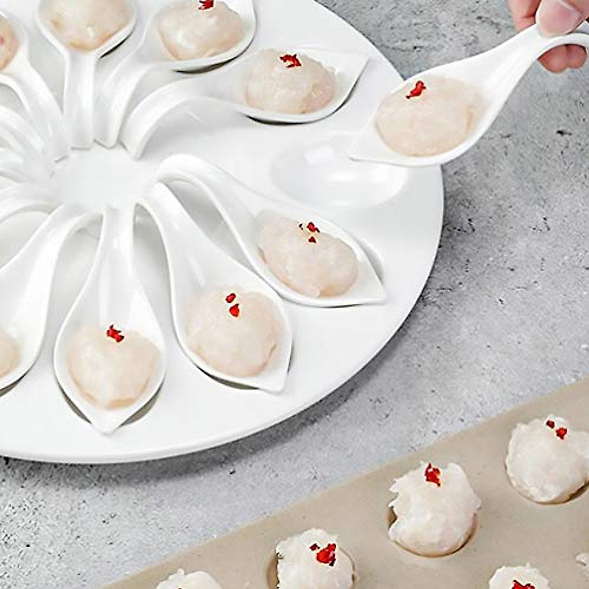 Hemoton 1 Set Eggs Platters Serving Tray Deviled Egg Dish 12 Hole Melamine Meatballs Plate Shrimp Tableware Dinnerware with Saucier Spoon for Home Kitchen Restaurant White