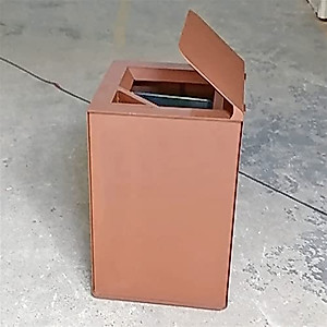 Trash Can Outdoor Square Trash Can, Large-Capacity Commercial Trash Can with Solid Steel Frame and 1 Wooden Panel, Creative Vintage Trash Can Outdoor Trash Can