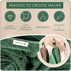 MAURA Basics Performance Bath Towels 100% Turkish Cotton with Hook Loops. Extra Large Luxury Absorbent Plush Towel Sets for Bathroom, Daily Use American Standard Size 27”x54”, Hunter Green