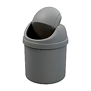 Qskely 2 L Plastic Mini Desktop Trash Can, Tiny Garbage Can with Swing Lid, Gray