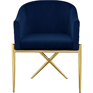 Meridian Furniture Xavier Collection Modern | Contemporary Velvet Upholstered Dining Chair with Sturdy Steel X Shaped Legs, 25.5" W x 24.5" D x 31.5" H, Navy