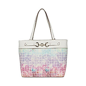 Anne Klein Tote w/Horse bit, Ombre Rainbow Lion Logo Print/Anne White