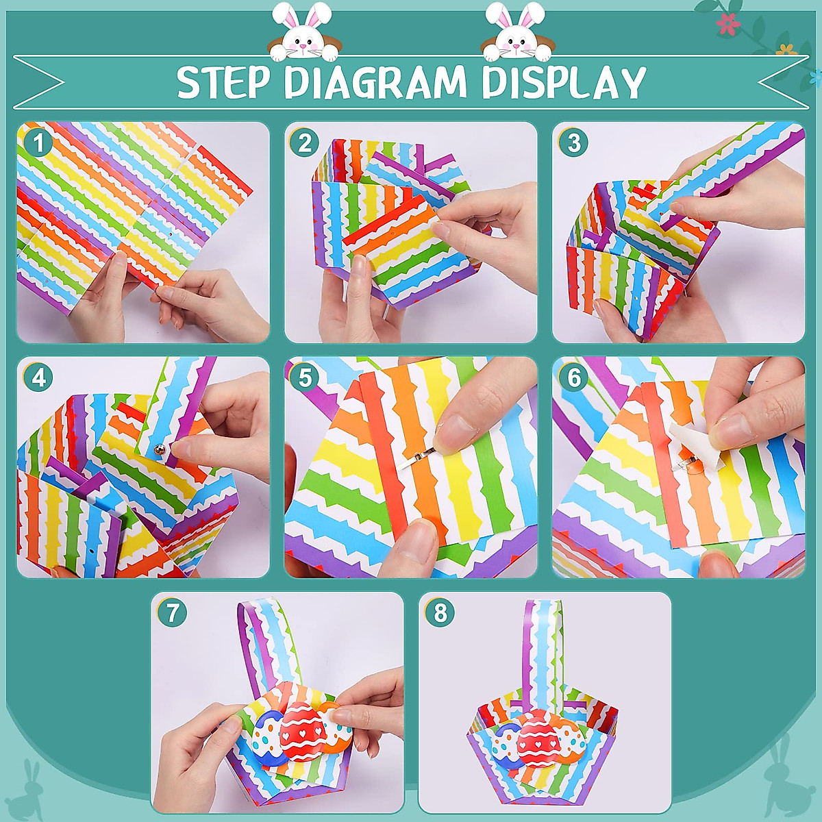 24 Pieces Paper Easter Treat Boxes Easter Treat Baskets Easter Gift Box with Handle Rabbit Egg Easter Basket Candy Goody Cookie Boxes Holder for Party Favor Supplies