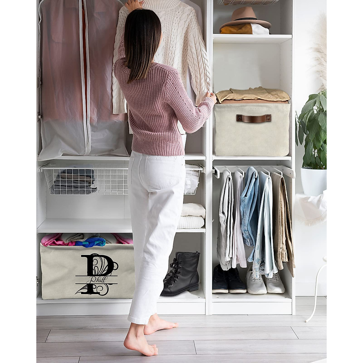 Personalized Gift for Women/Men, Customs Basket with Name Storage Bins for Organizing Shelves, Letter P Collapsible Custom Storage Boxes with Handle, Monogram Words Customized Closet Organizers