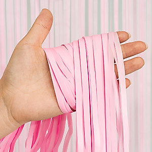 Pastel Pink Party Backdrop Decoration - GREATRIL Coral Pink Foil Fringe Streamers for Baby/Valentines/Cowgirl/Sweet/Cloud/Unicorn/Princess Themed - 3.2ft X 8.2ft - 2 Packs