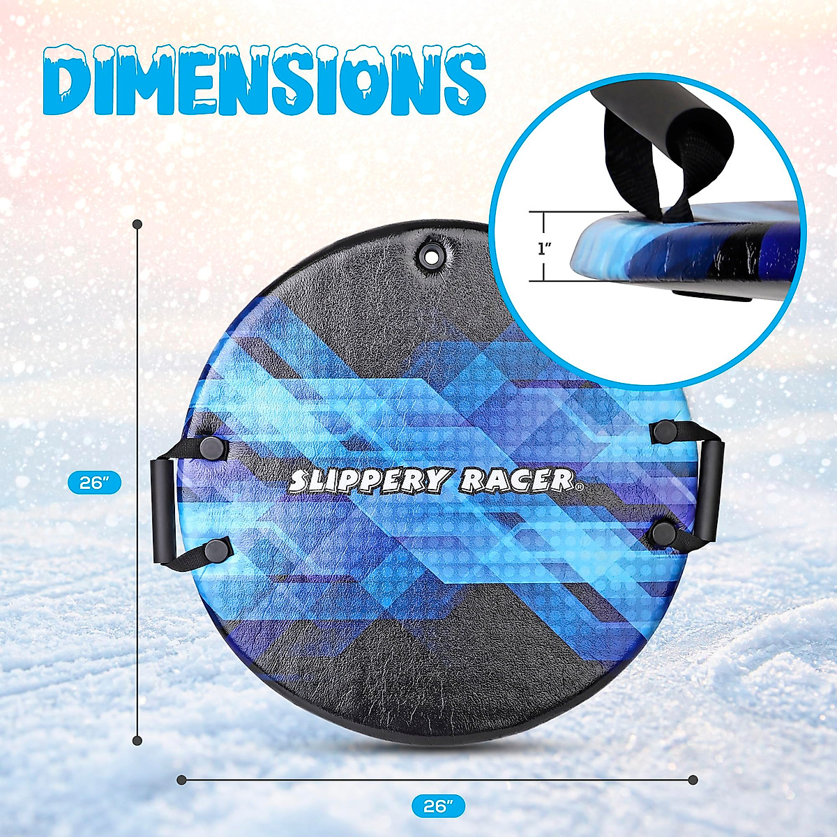 Slippery Racer Downhill Zeus Adults and Kids Foam Saucer Disc 1 Rider Snow Sled Toboggan with Handles, Midnight Hologram (1 Pack)