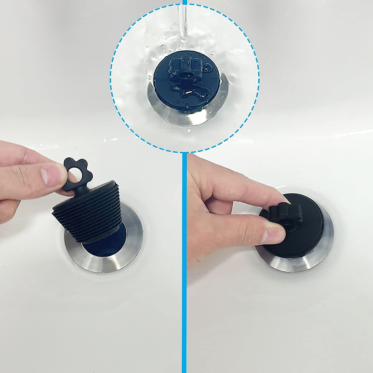 2 Pack Bathtub Stopper, Bathtub Drain Stopper Plug, Universal Silicone Stopper for Bathtub Sink Drains (Black)