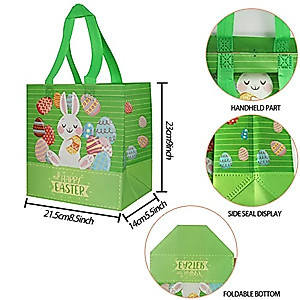 16 Pack Easter Gift Bags Reusable Tote Bag With Handle, Bunny Easter Egg Non-Woven Bag Foldable Water Resistant Treat Bag for Holiday Party Favors …
