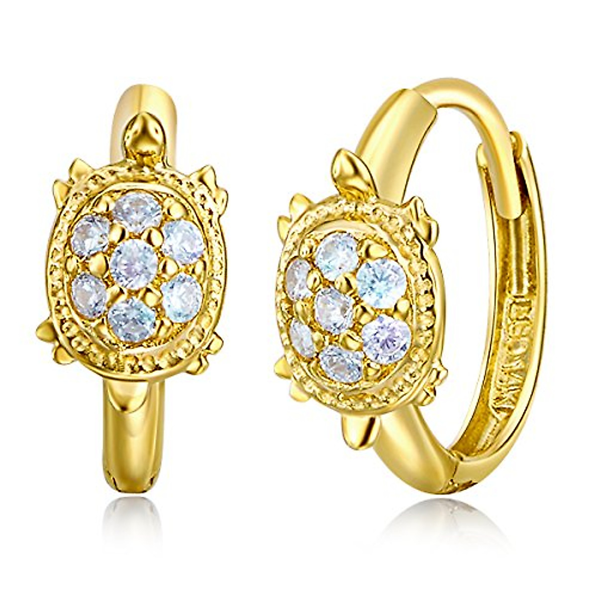 Wellingsale Ladies 14k Yellow Gold Polished Turtle CZ Huggies Earrings (10 x 10 mm)