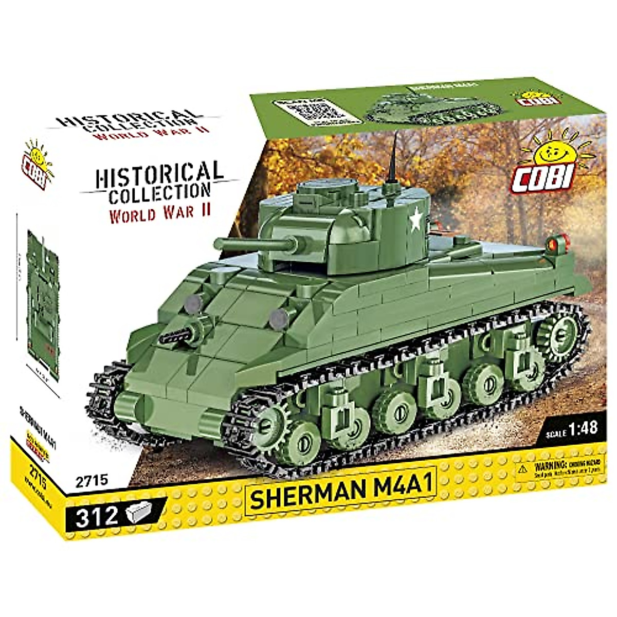 COBI Historical Collection World War II Sherman M4A1 Tank, Green, 1:48 Scale