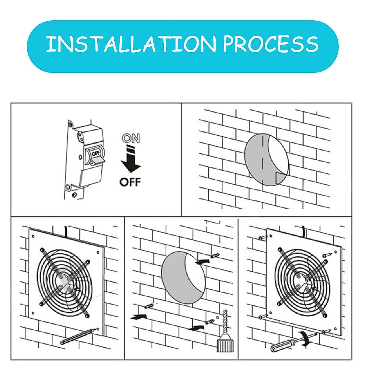 RLOZUI 8 inch Exhaust Fan, 735CFM Wall Mounted Vent Fans, Ventilation Blower for Ceiling Bathroom Attic Window Basement Ventilation Fan, 110V 80W