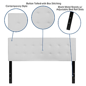 BizChair Button Tufted Upholstered Queen Size Headboard in White Vinyl
